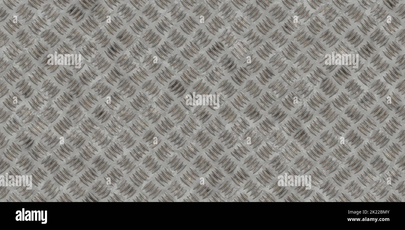 Seamless steel floor plate with diamond pattern 3D rendering. A ...