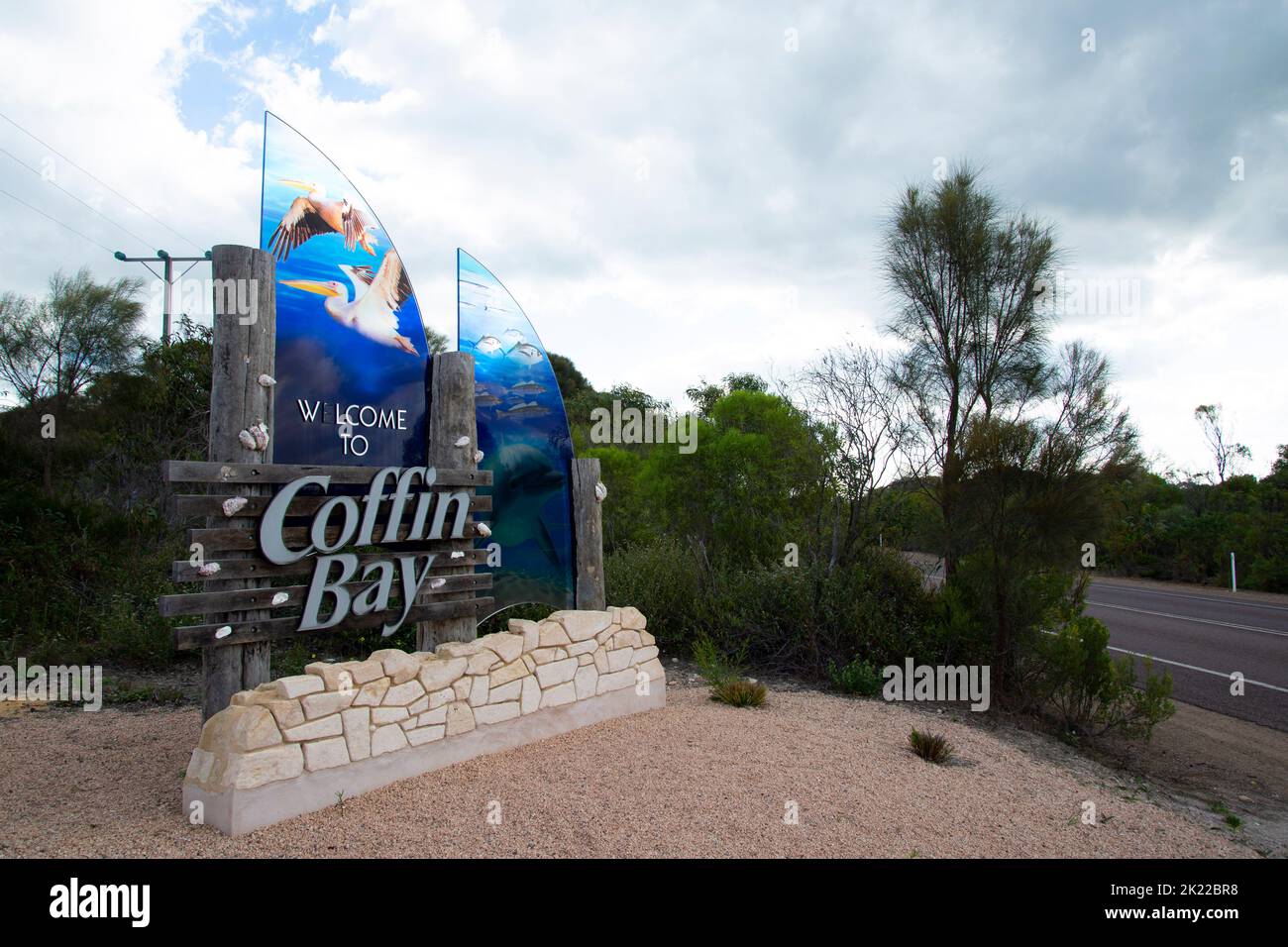 Coffin Bay Welcome Sign - South Australia Stock Photo - Alamy
