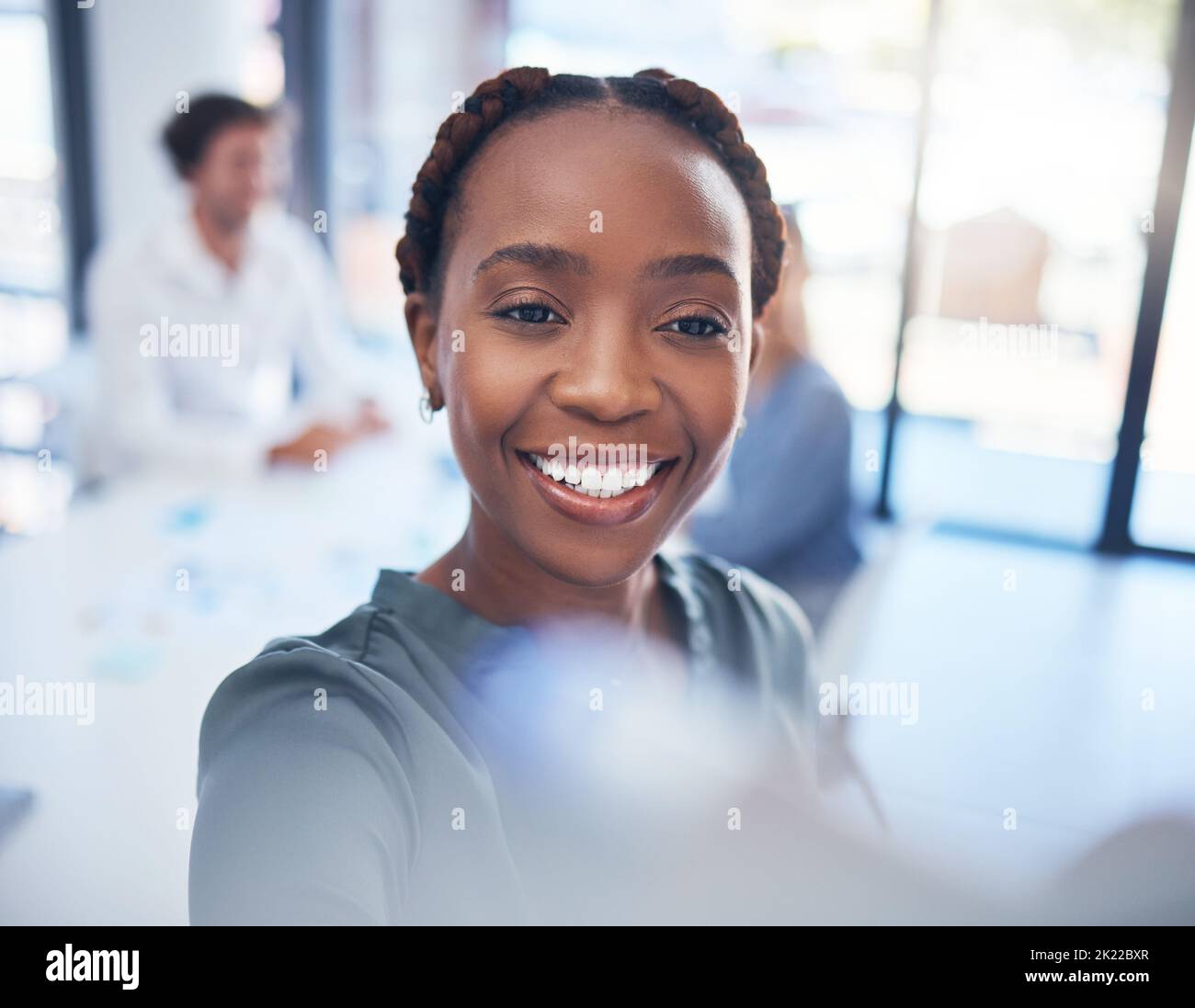 Business, black woman presentation and writing on whiteboard office ...