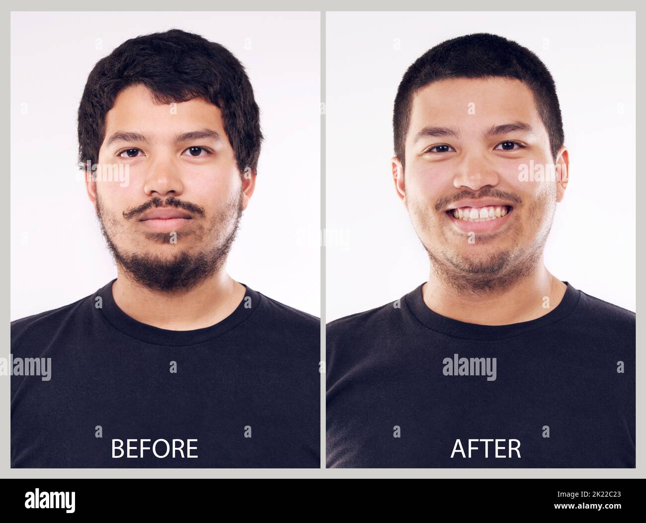 Looking good and looking better. Before and after studio shot of a ...