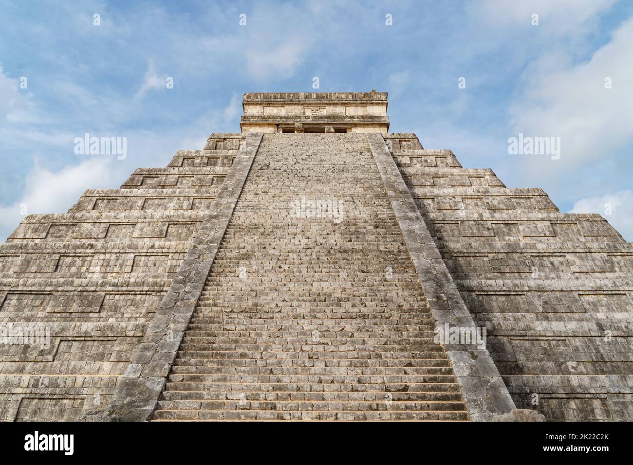View up the main stone steps of El Castillo (Temple of Kukulkan) in ...