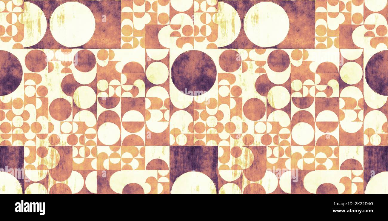 Retro 70s abstract geometric circles wallpaper pattern. Distressed and ...