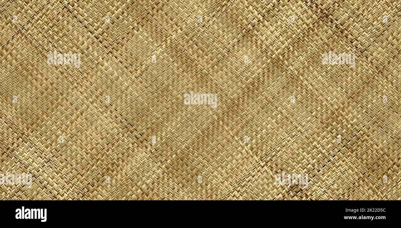 Seamless realistic bamboo basket weave repeat pattern. Golden straw ...