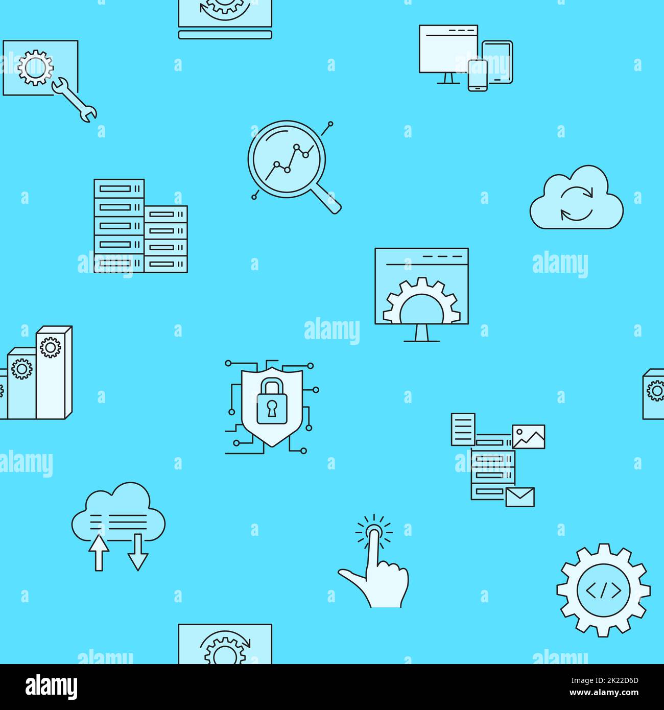 Software seamless pattern in colored line style. Background with computer data symbols. Vector ...