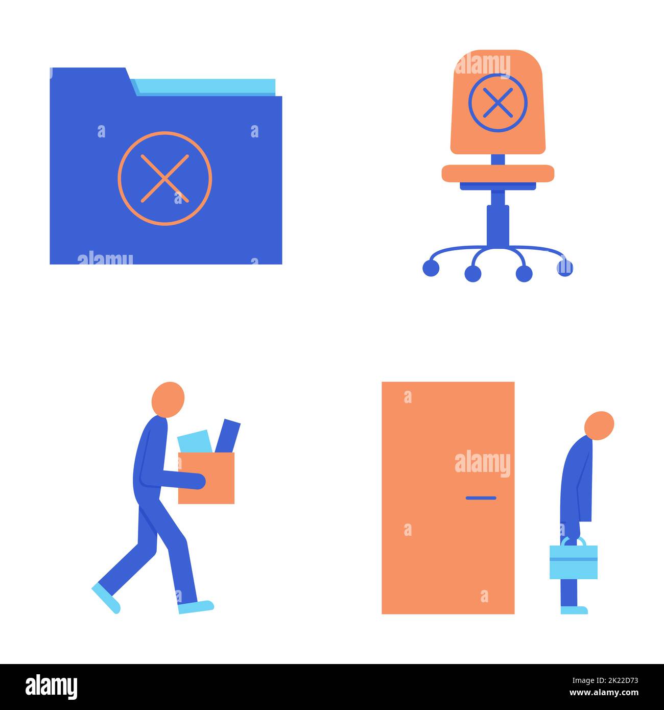 Staff reduction and dismissal icon set in flat style. Vector ...