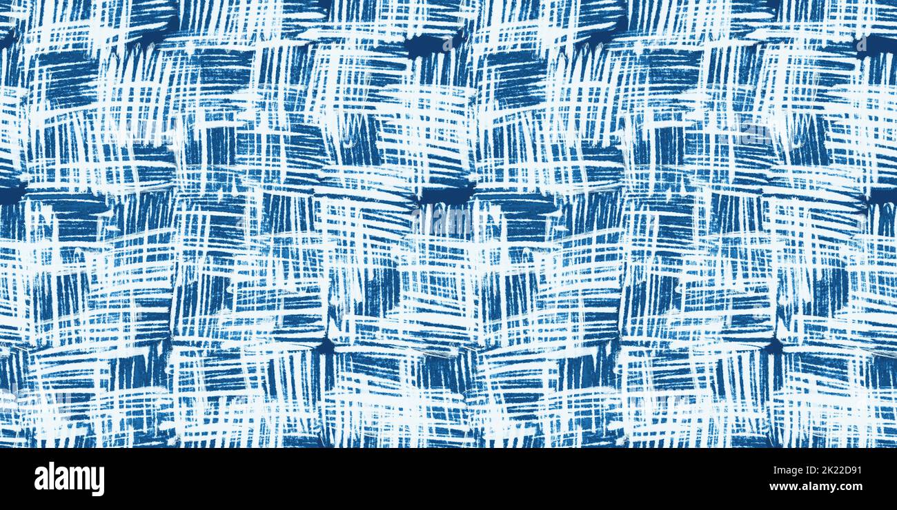 Seamless Scribbled Crosshatch Patchwork Squares pattern in Indigo Blue ...