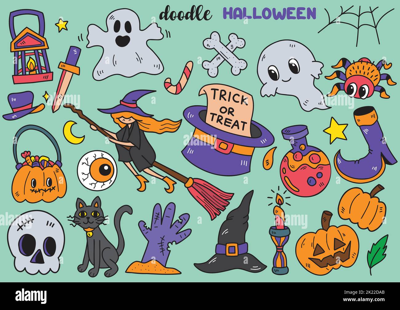 Hand drawn style halloween objects doodle objects vector illustration ...