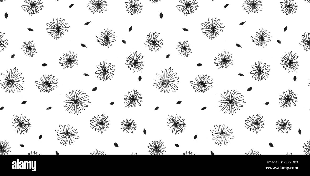 Seamless Pen and ink doodle flower pattern. Hand drawn botanical ...