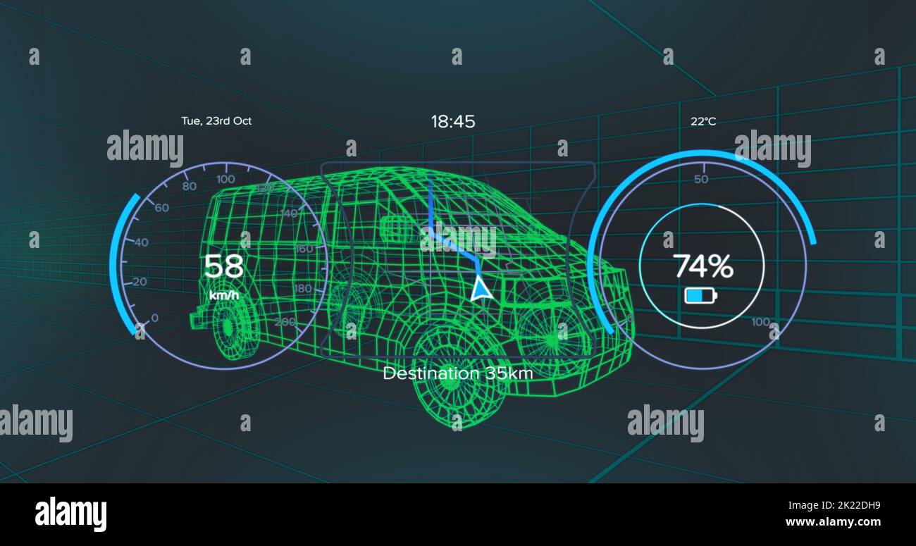 Image of 3d car model and grid over dark background Stock Photo - Alamy