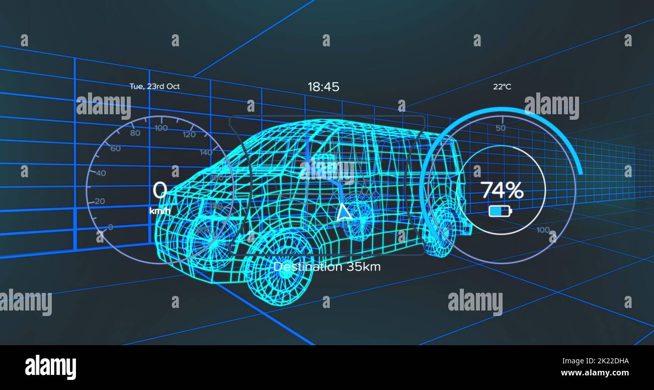 Image of 3d car model and grid over dark background Stock Photo - Alamy