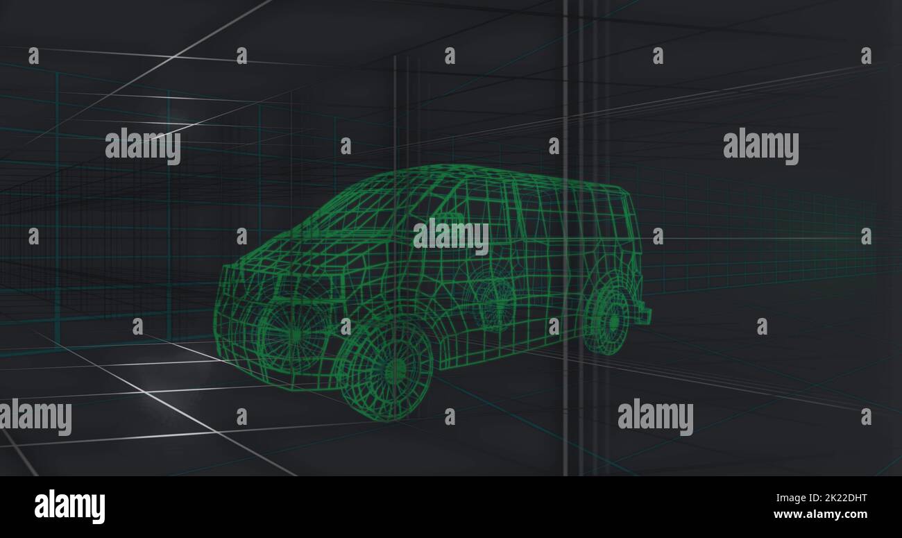 Image of 3d car model over grid on black background Stock Photo - Alamy