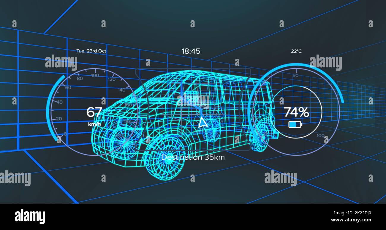 Image of 3d car model and grid over dark background Stock Photo - Alamy