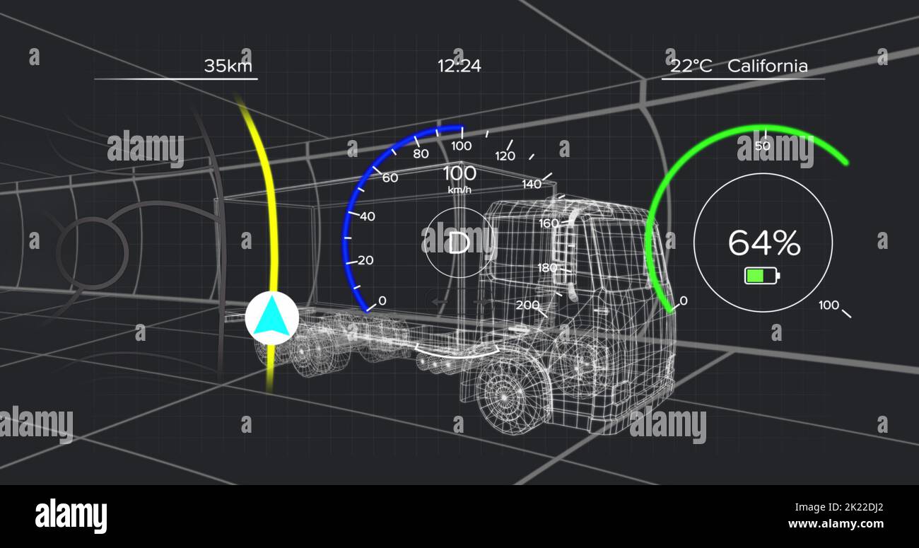 Image of 3d car model and grid over dark background Stock Photo - Alamy