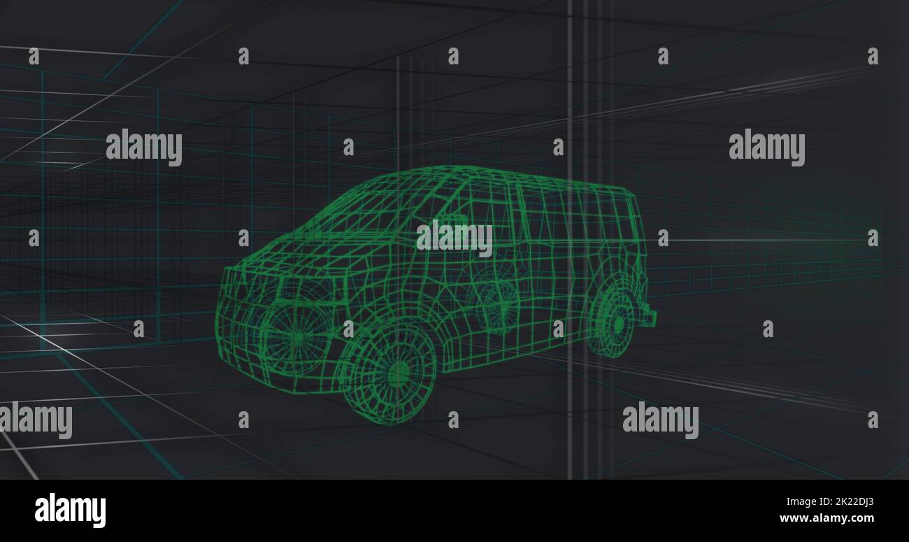 Image of 3d car model over grid on black background Stock Photo - Alamy