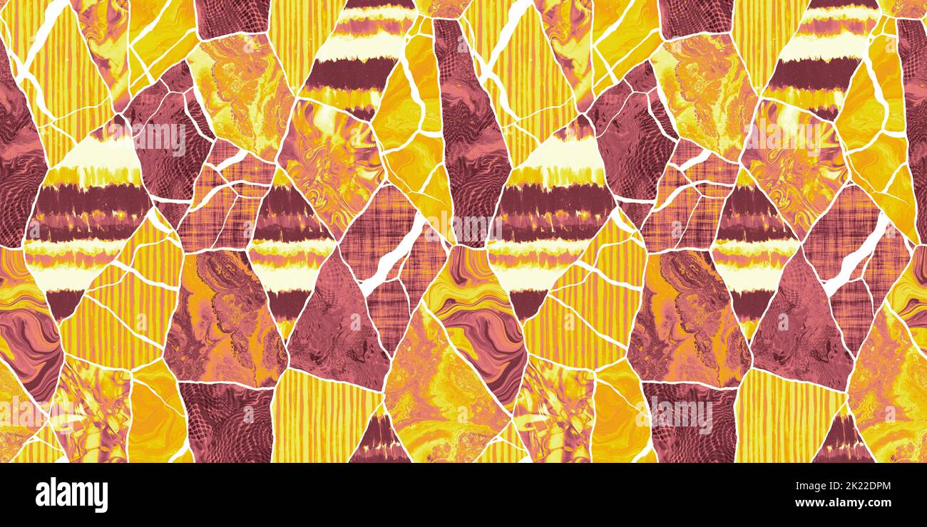 Seamless Cracked Kintsugi mosaic patchwork collage of playful stripes ...