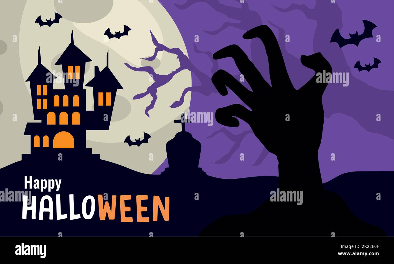 happy halloween lettering with haunted castle Stock Vector Image & Art ...
