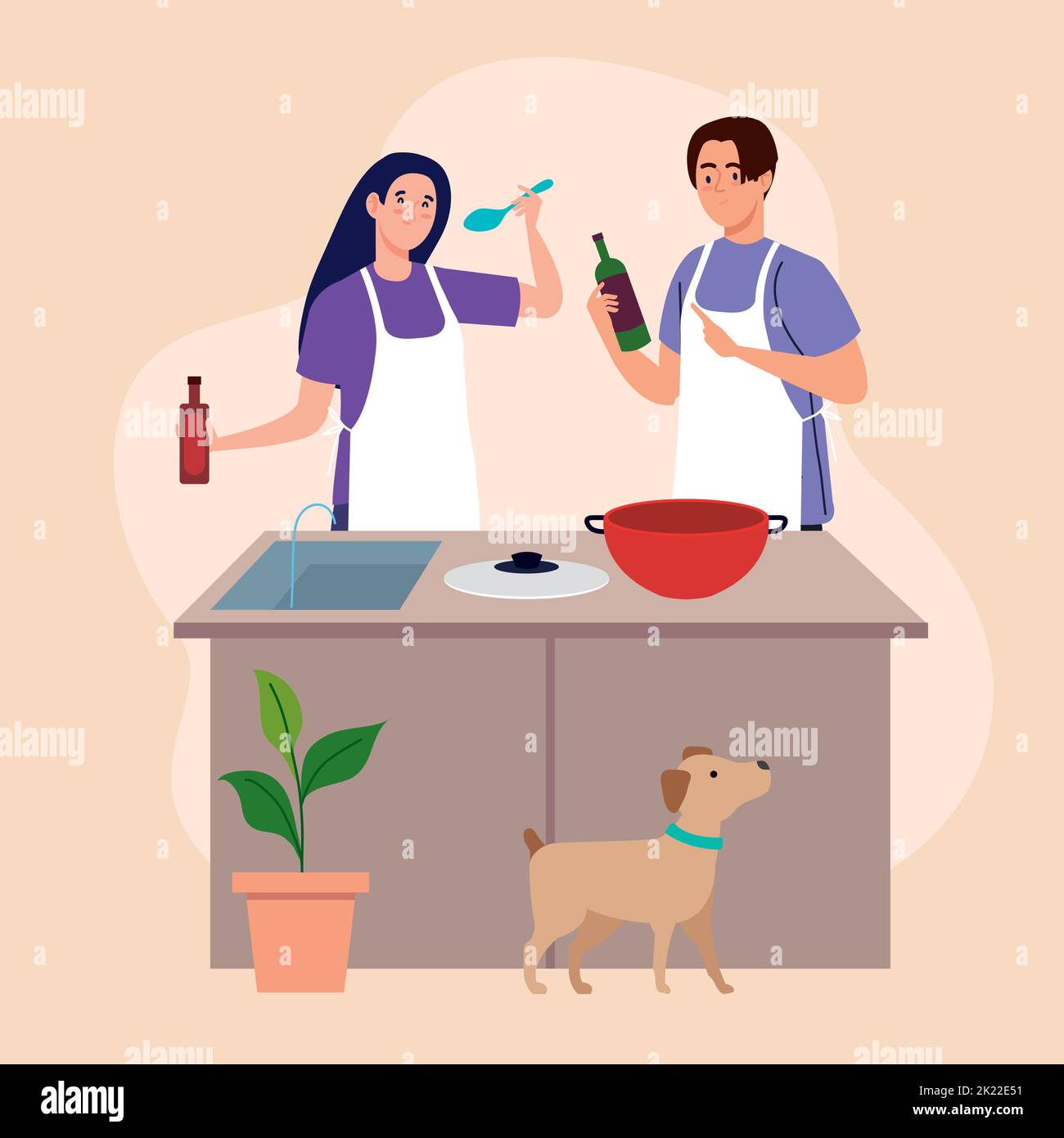 couple cooking with dog Stock Vector Image & Art - Alamy