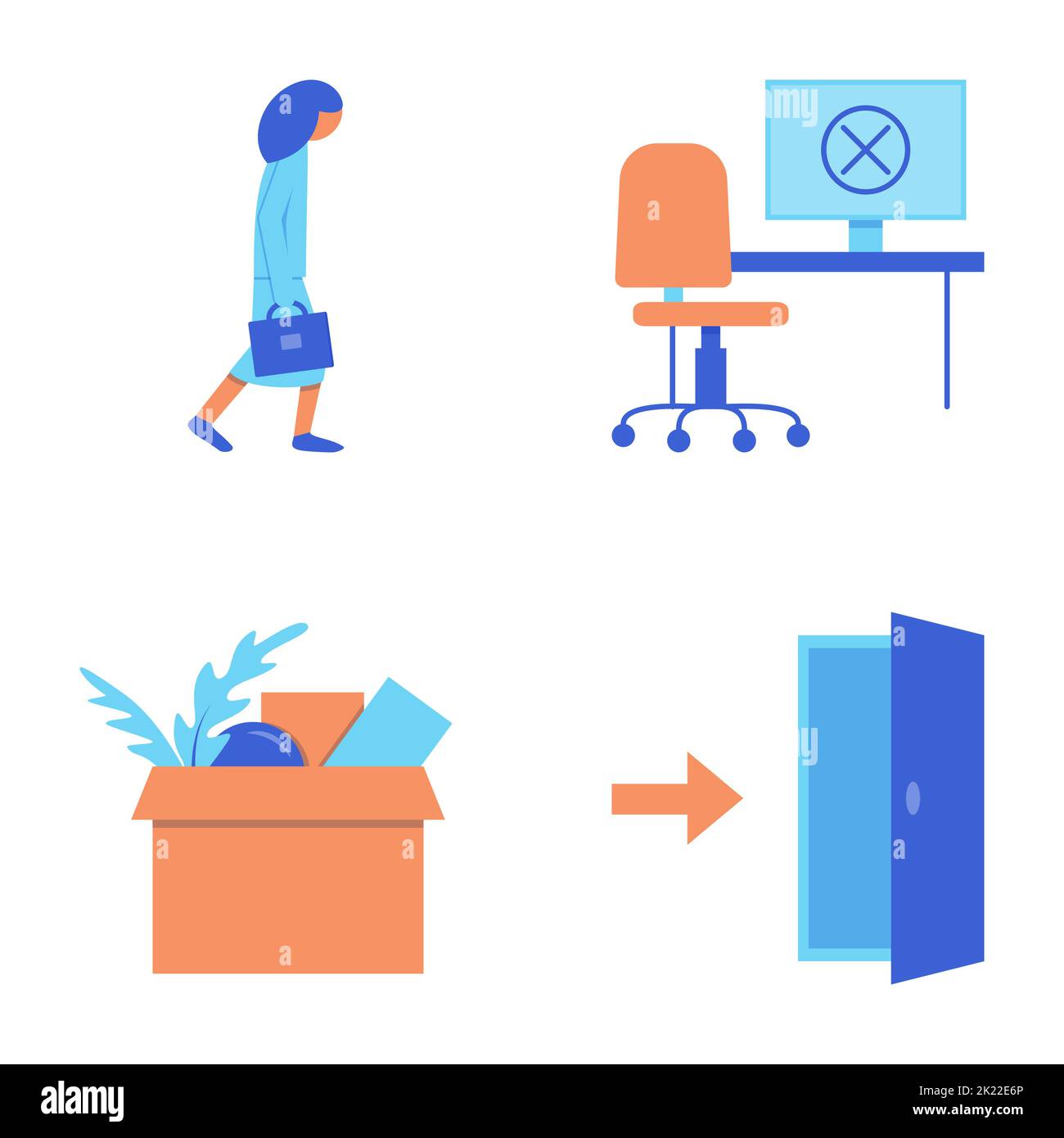 Leaving job icon set in flat style. Job loss, dismissed, resignation ...