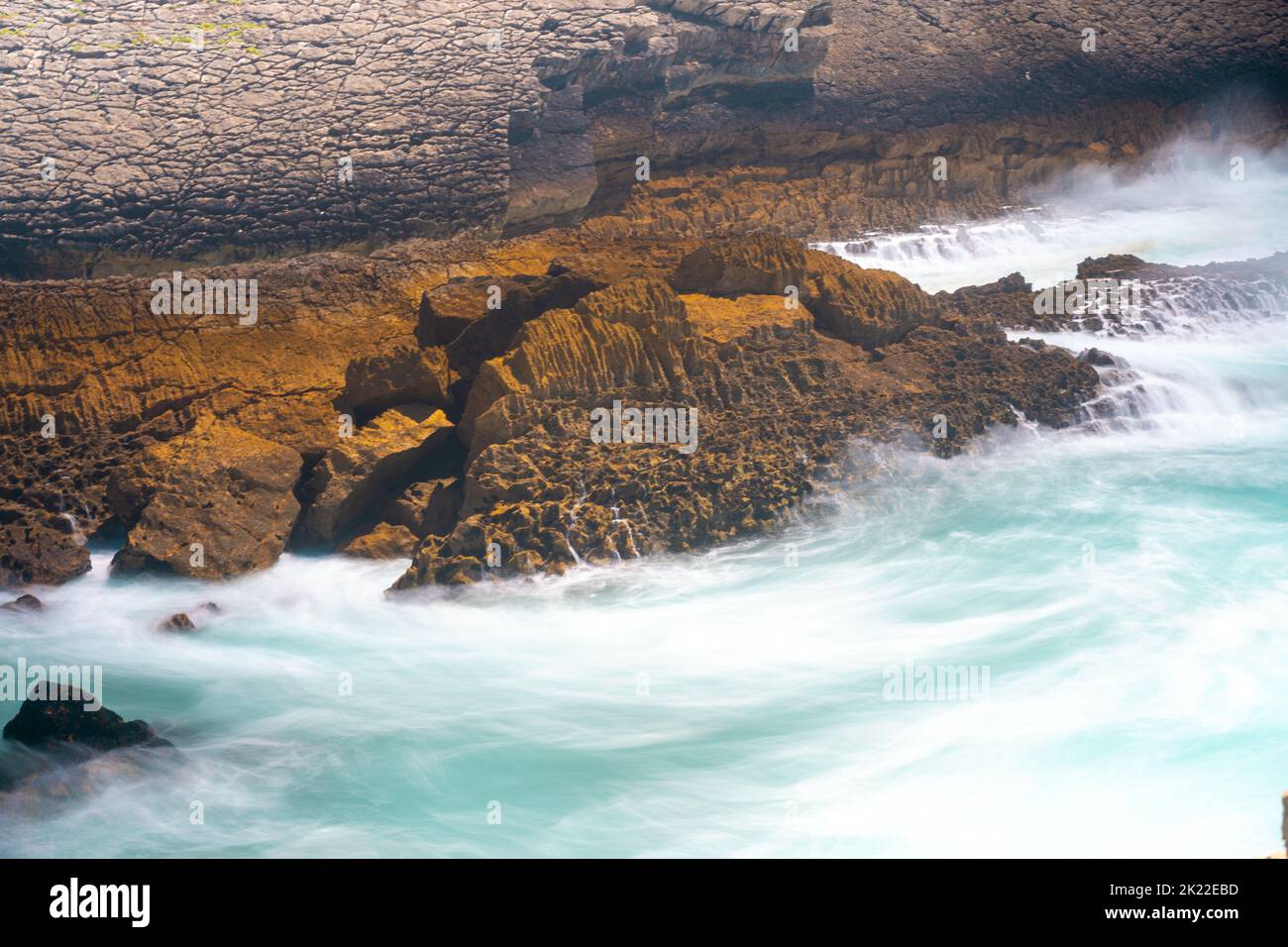 Atlantic ocean. Stormy summer day Big sea wave on rocky beach. Beaty in ...