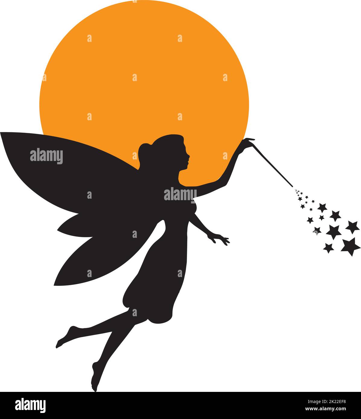 Fairy silhouette isolated on white background, vector. Fairy character ...