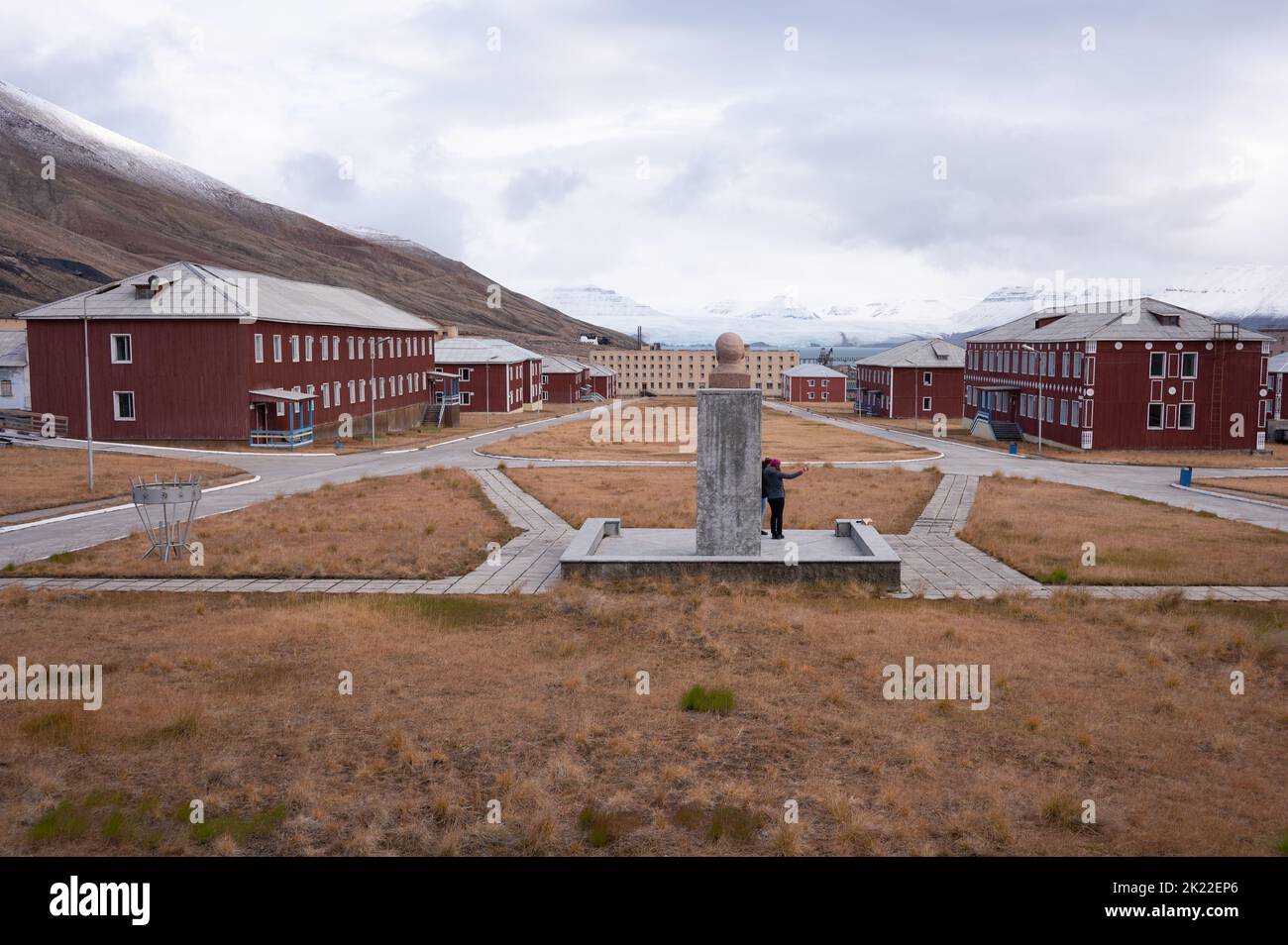 Pyramiden, Norway. 10th Sep, 2022. Tourists take selfies in front of ...