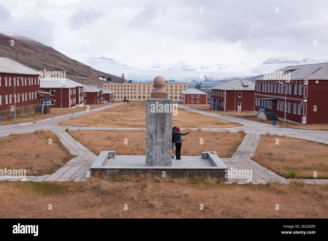 Pyramiden, Norway. 10th Sep, 2022. Tourists take selfies in front of ...