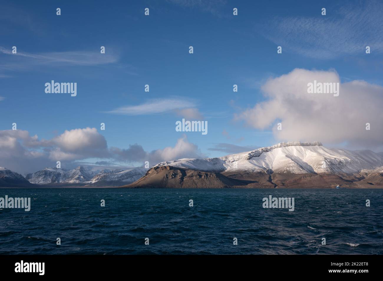 Pyramiden, Norway. 10th Sep, 2022. Mountains covered with snow surround ...
