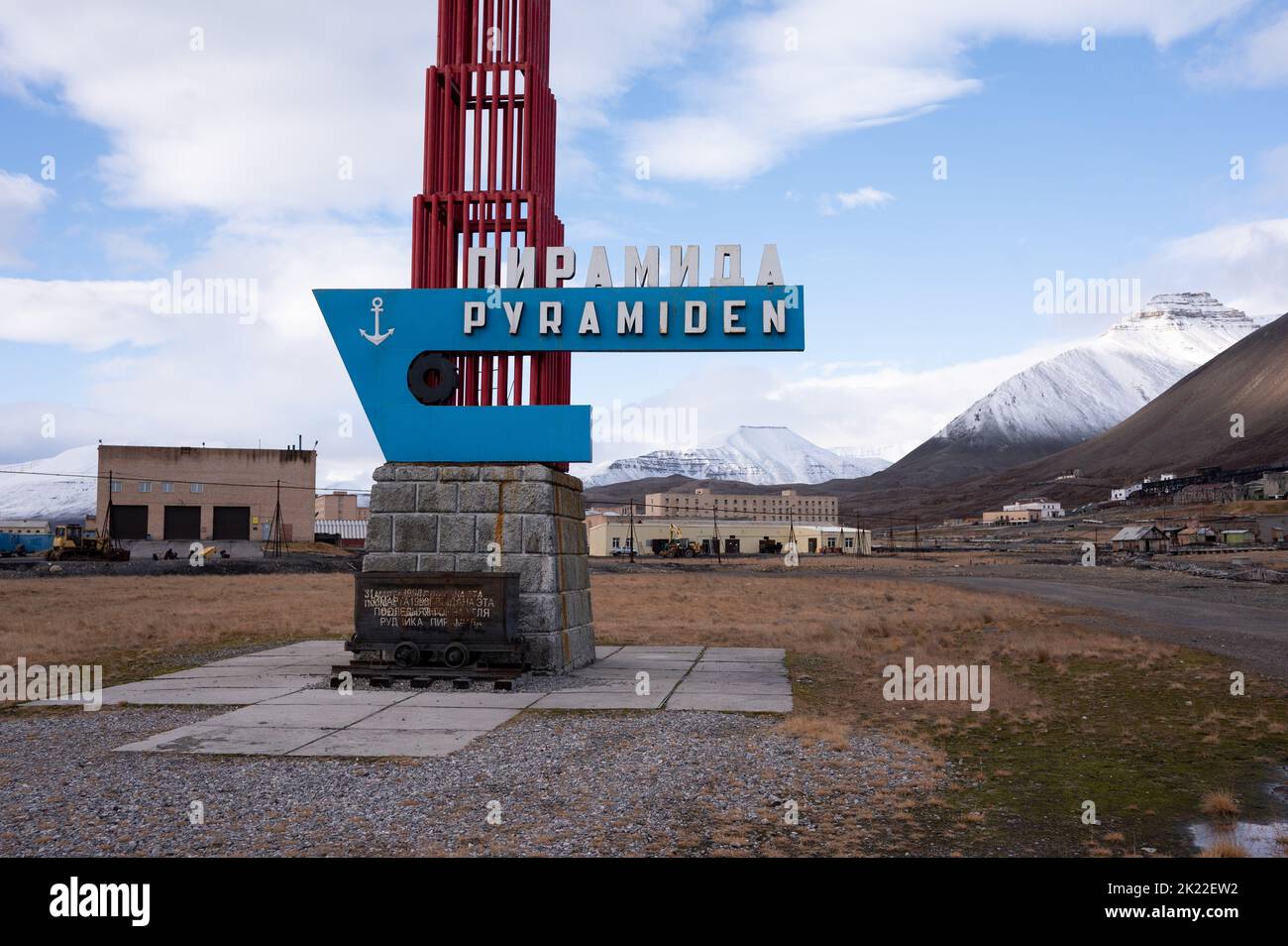 Pyramiden, Norway. 10th Sep, 2022. A stele with the inscription ...