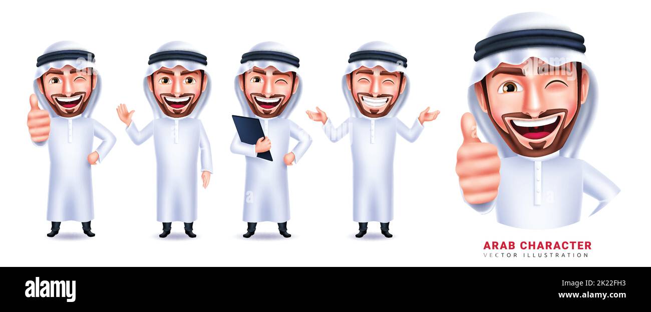 Arab handsome man vector character set. Saudi arab characters isolated ... Arab handsome man vector character set. Saudi arab characters isolated ...