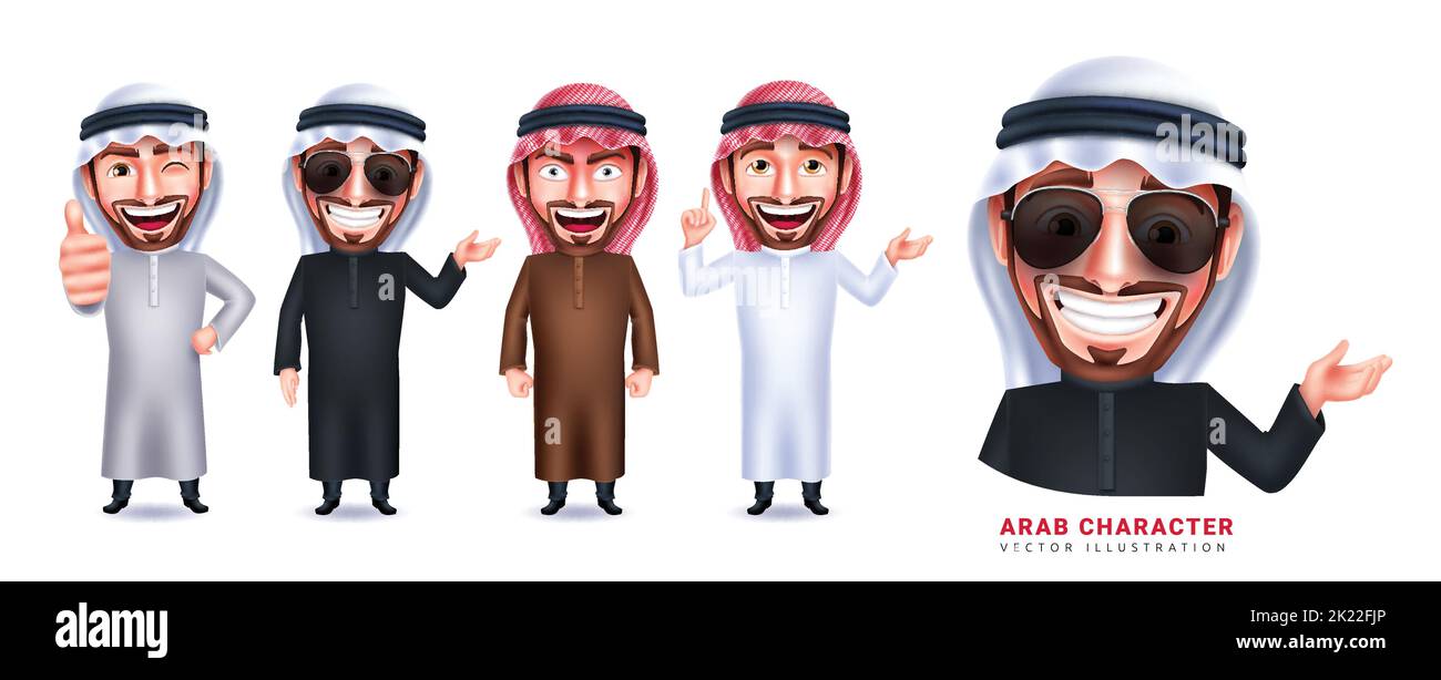 Arab character vector set design. Saudi man handsome character in ...