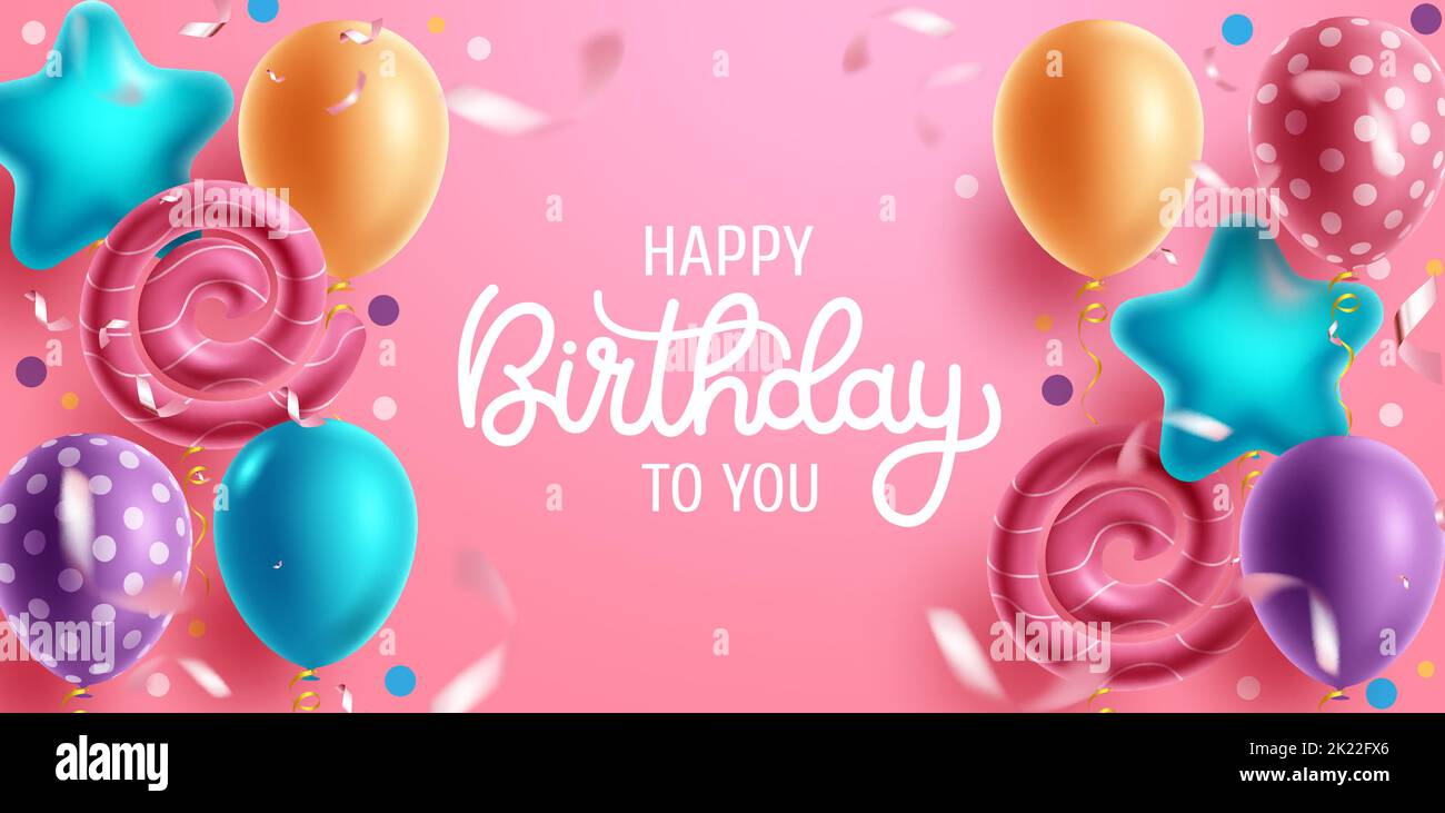 Birthday party vector background design. Happy birthday greeting text ...