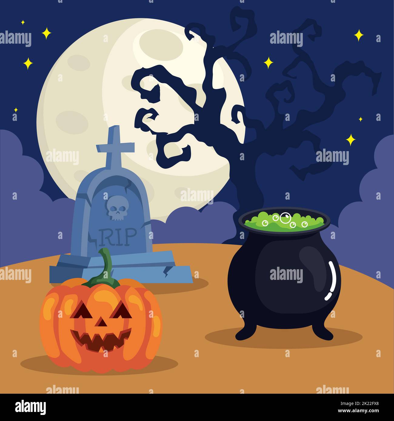 halloween cauldron and pumpkin Stock Vector Image & Art - Alamy