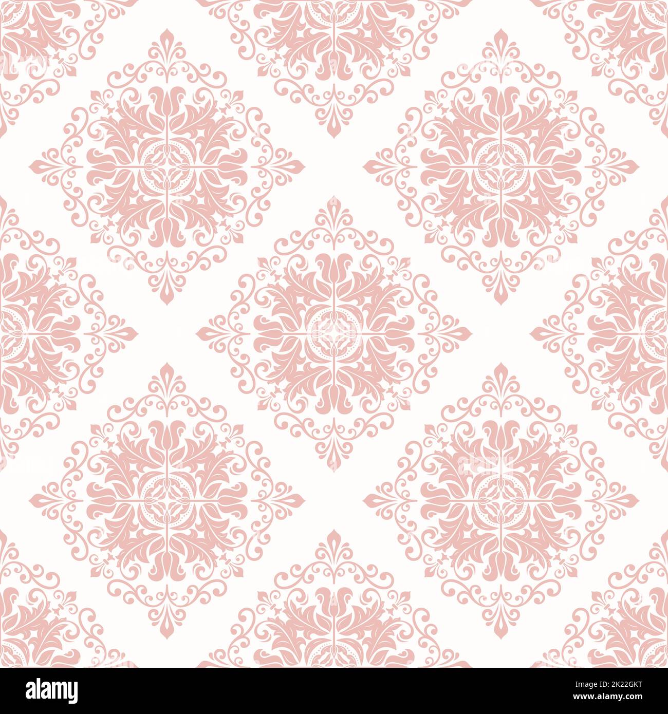 Classic seamless vector light pink and white pattern. Damask orient ...