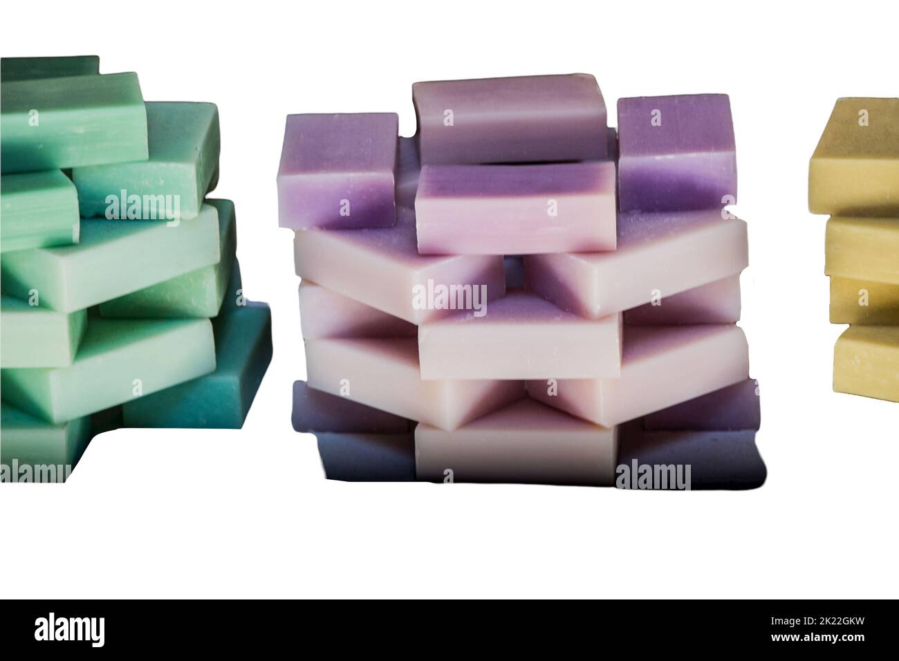 Various isolated homemade bar soaps. Handmade colorful soap, spa bath ...