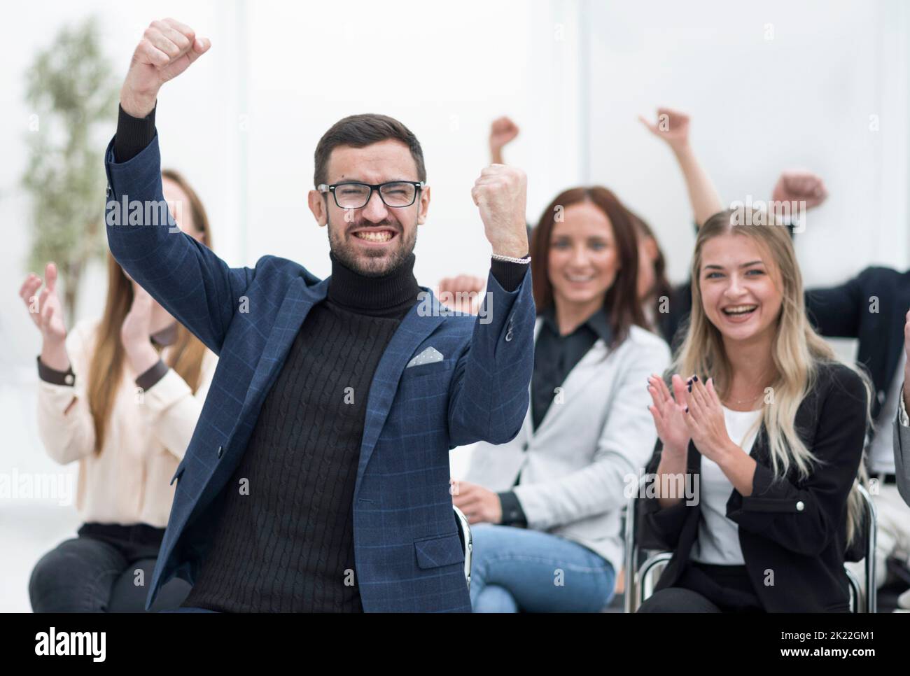 group of happy employees applauds in the conference room Stock Photo ...
