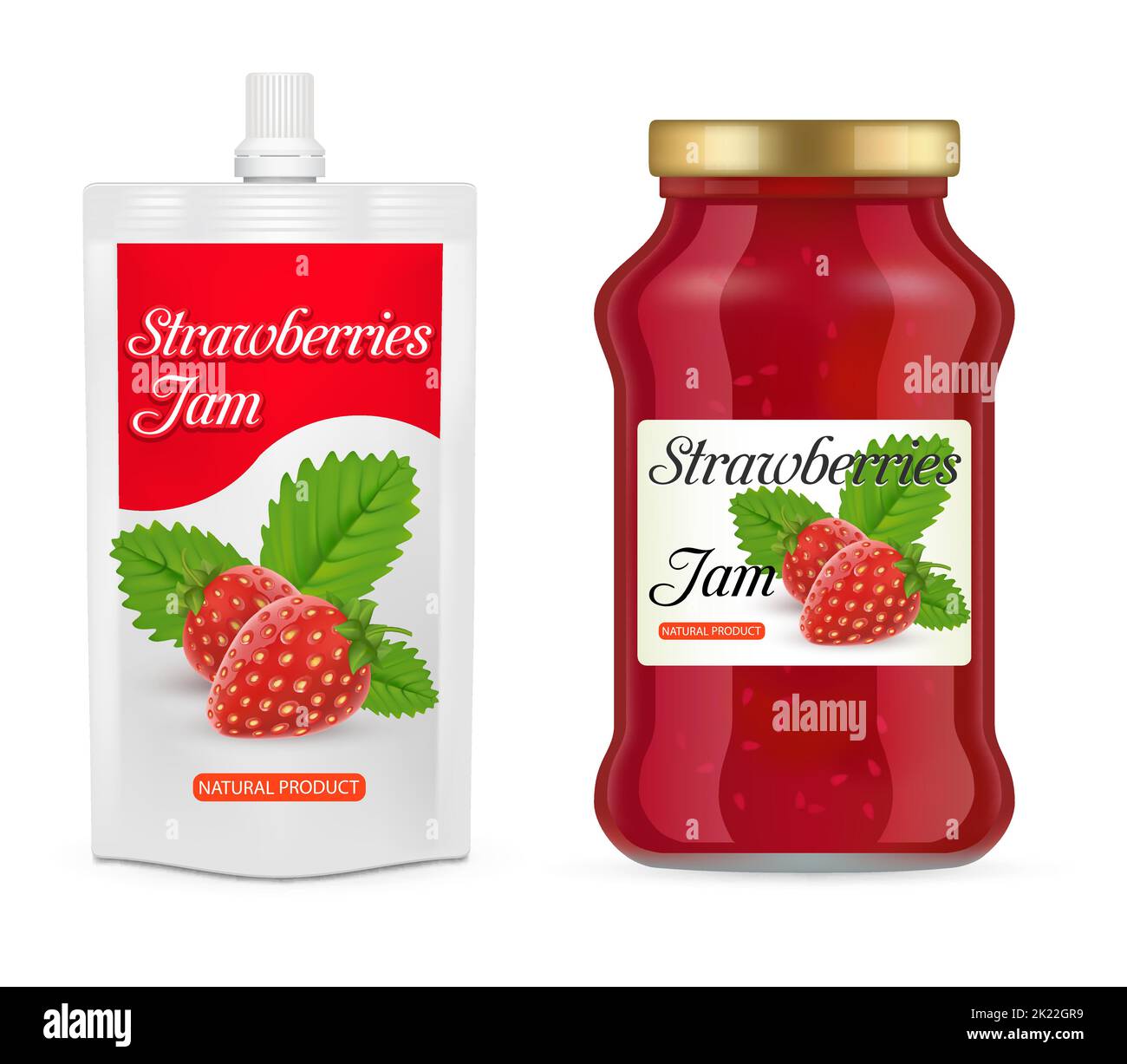Strawberry jam packaging vector realistic mockups Stock Vector Image ...