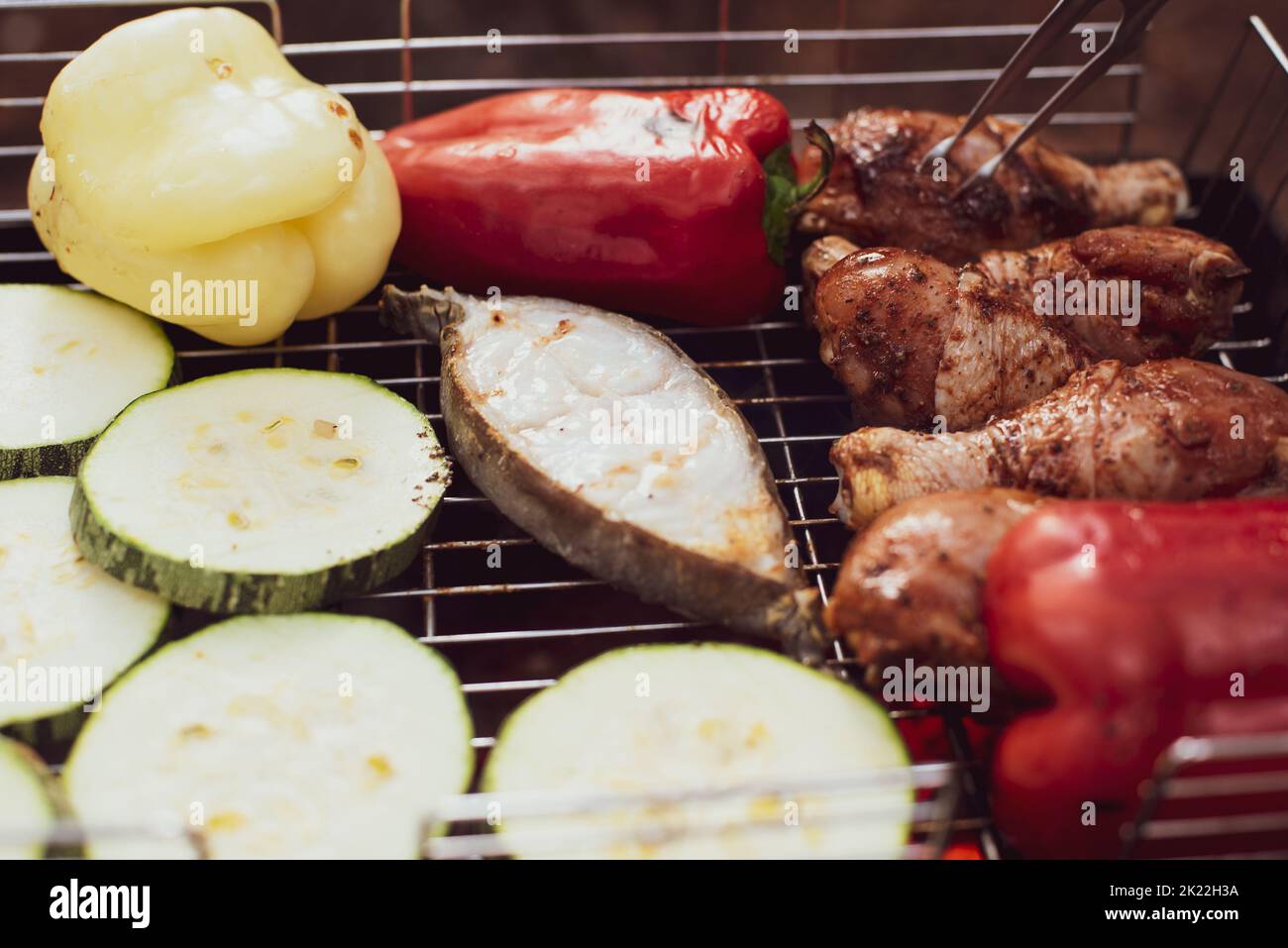 Outdoor barbeque grill. Summer picnic. Outdoor recreation. Food cooked ...