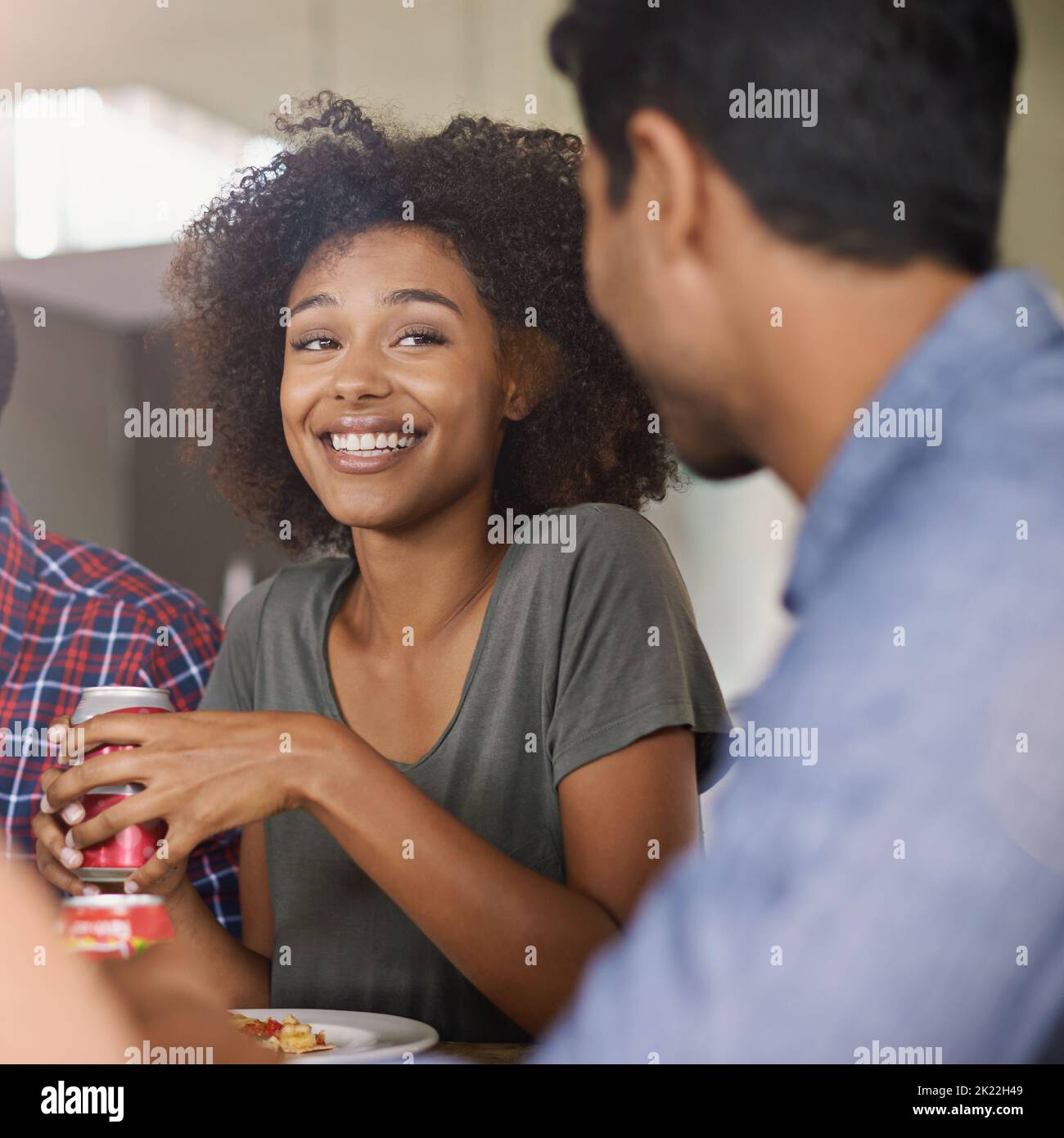 Good vibes with good friends. friends enjoying a meal together Stock ...
