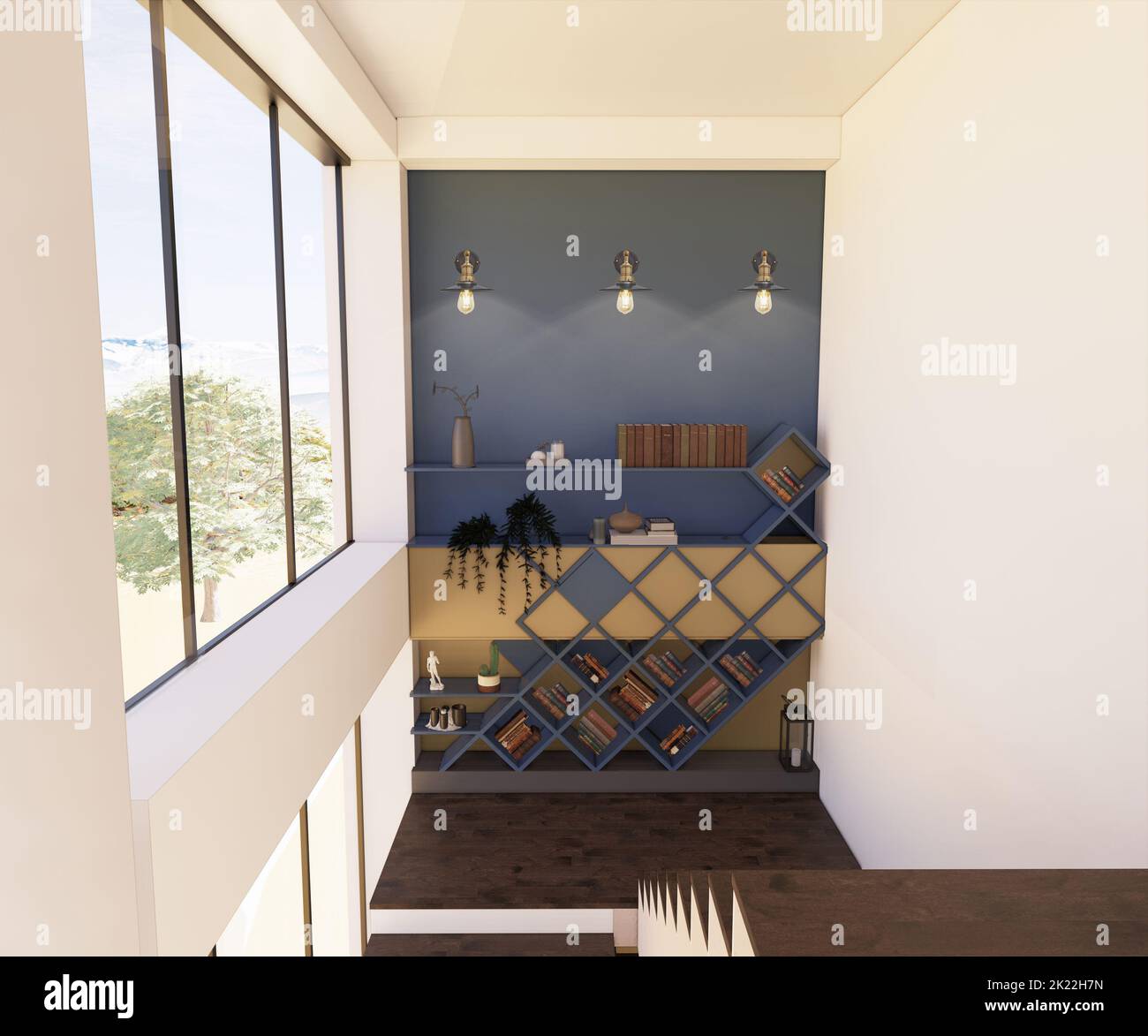 A beautiful modern interior design idea with bookshelves Stock Photo ...