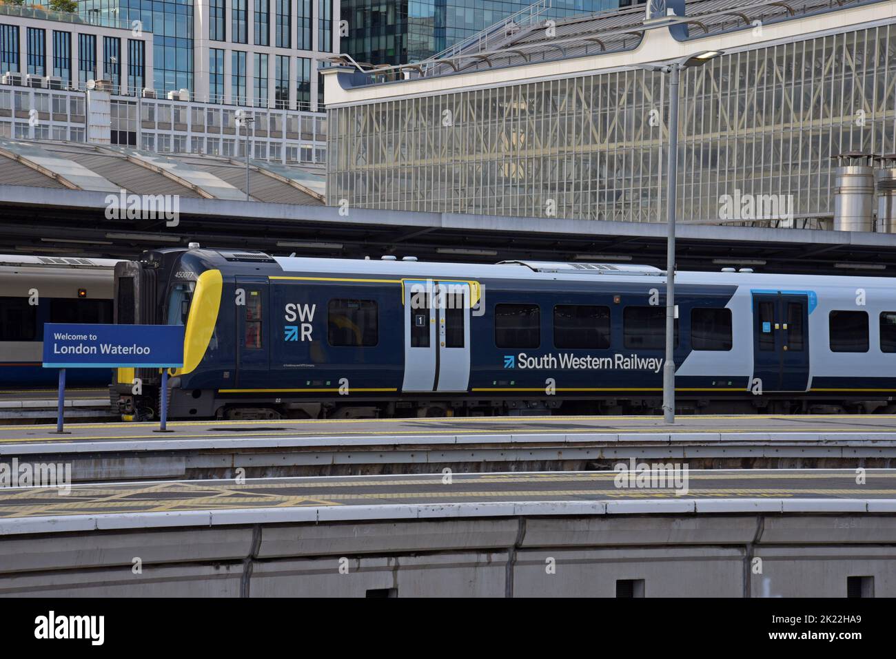 South Western Railway Siemens Desiro class 444 trains waiting to depart Waterloo Station, London ...