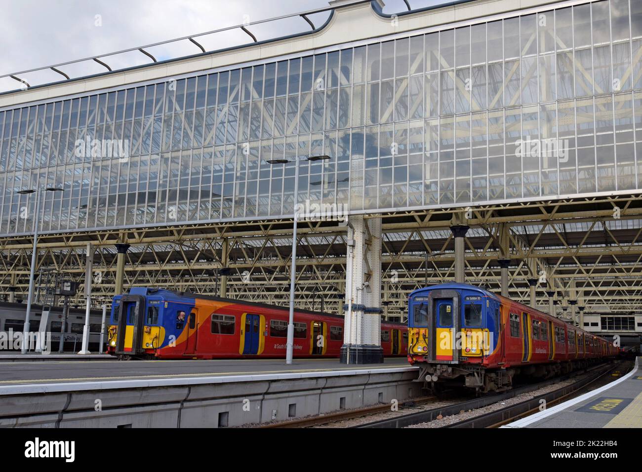 Class 455 South Western Railway trains at the platforms at Waterloo ...
