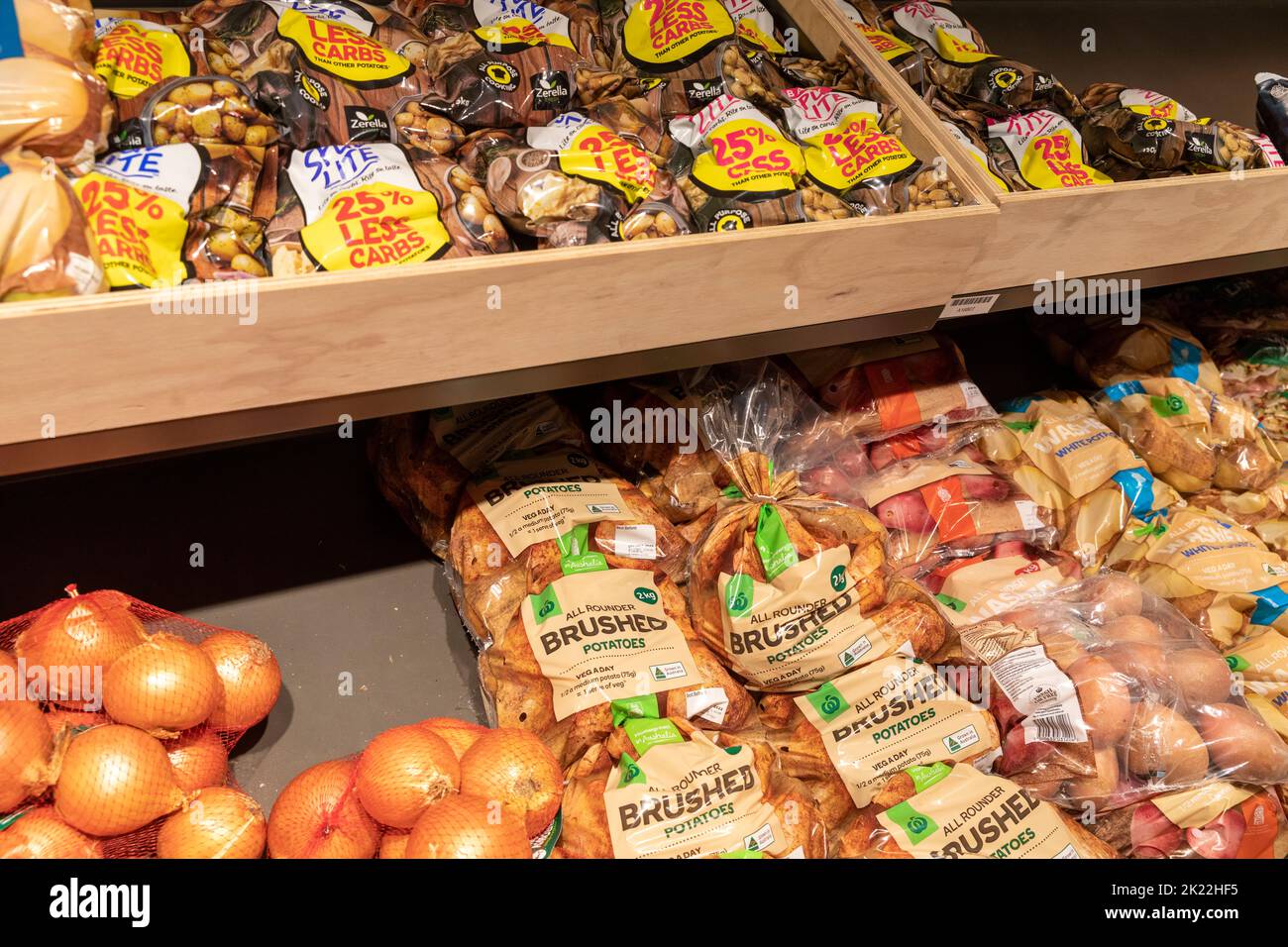 Brushed potatoes in bags being sold in an australian Woolworths ...