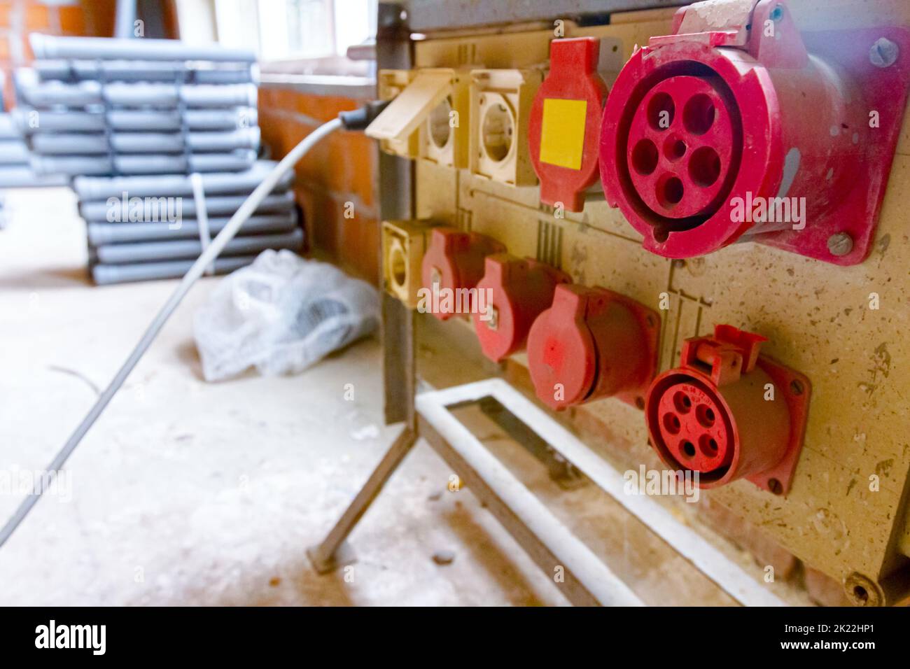 Close up shot on distribution panel with Industrial multiphase power ...