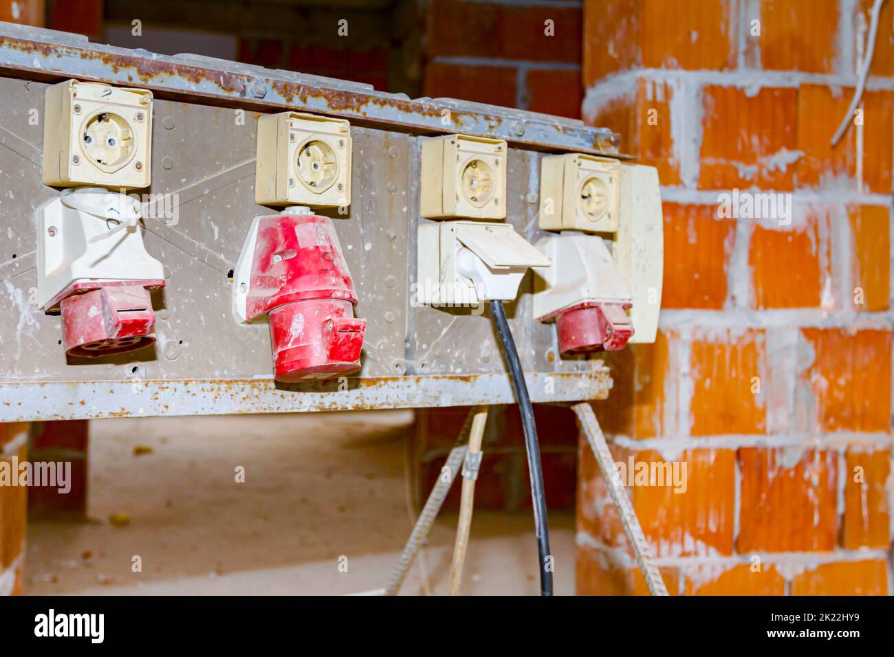 Distribution panel with Industrial multiphase power plugs and sockets ...