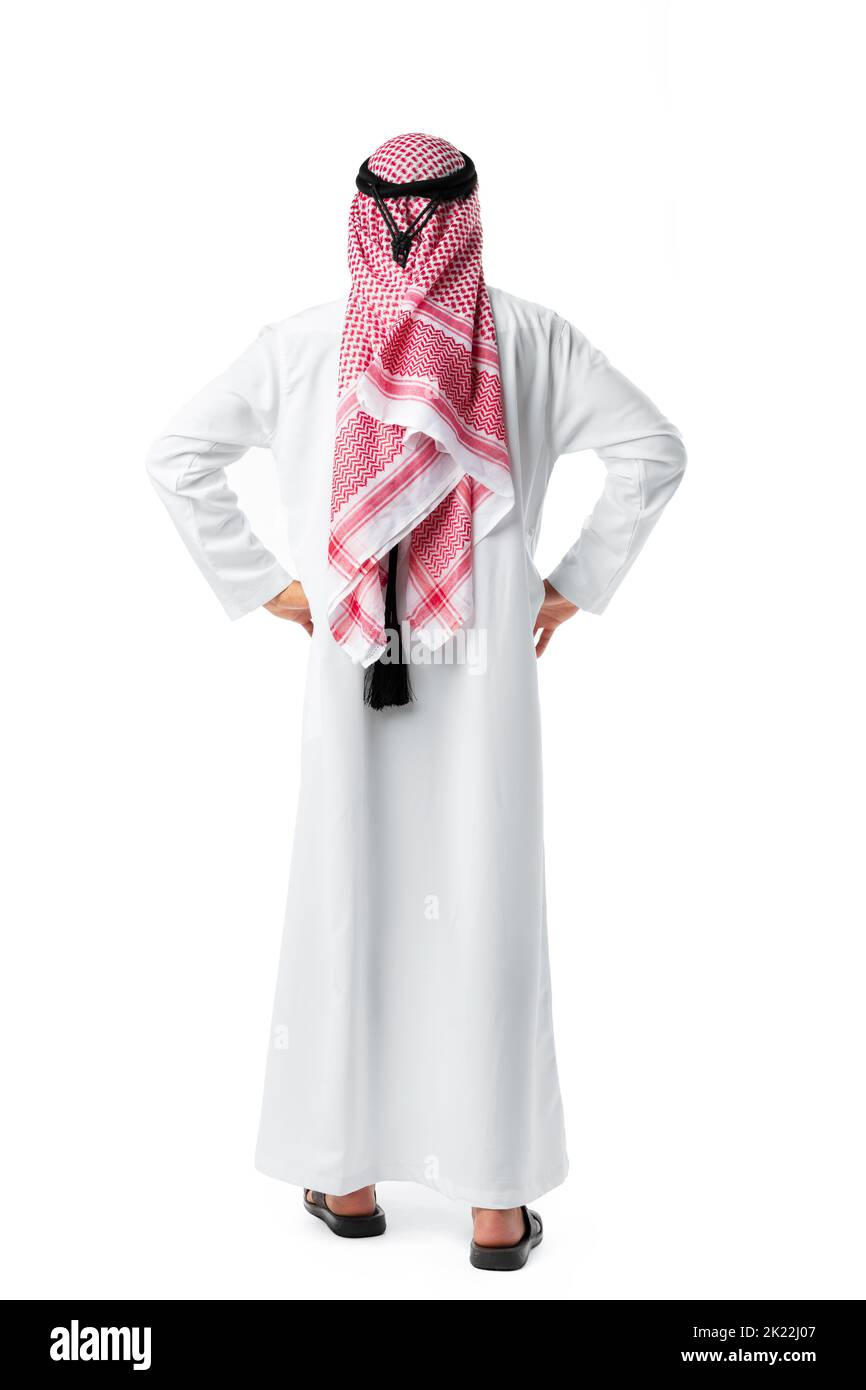 Back view of an Arab man standing on white isolated background Stock ...