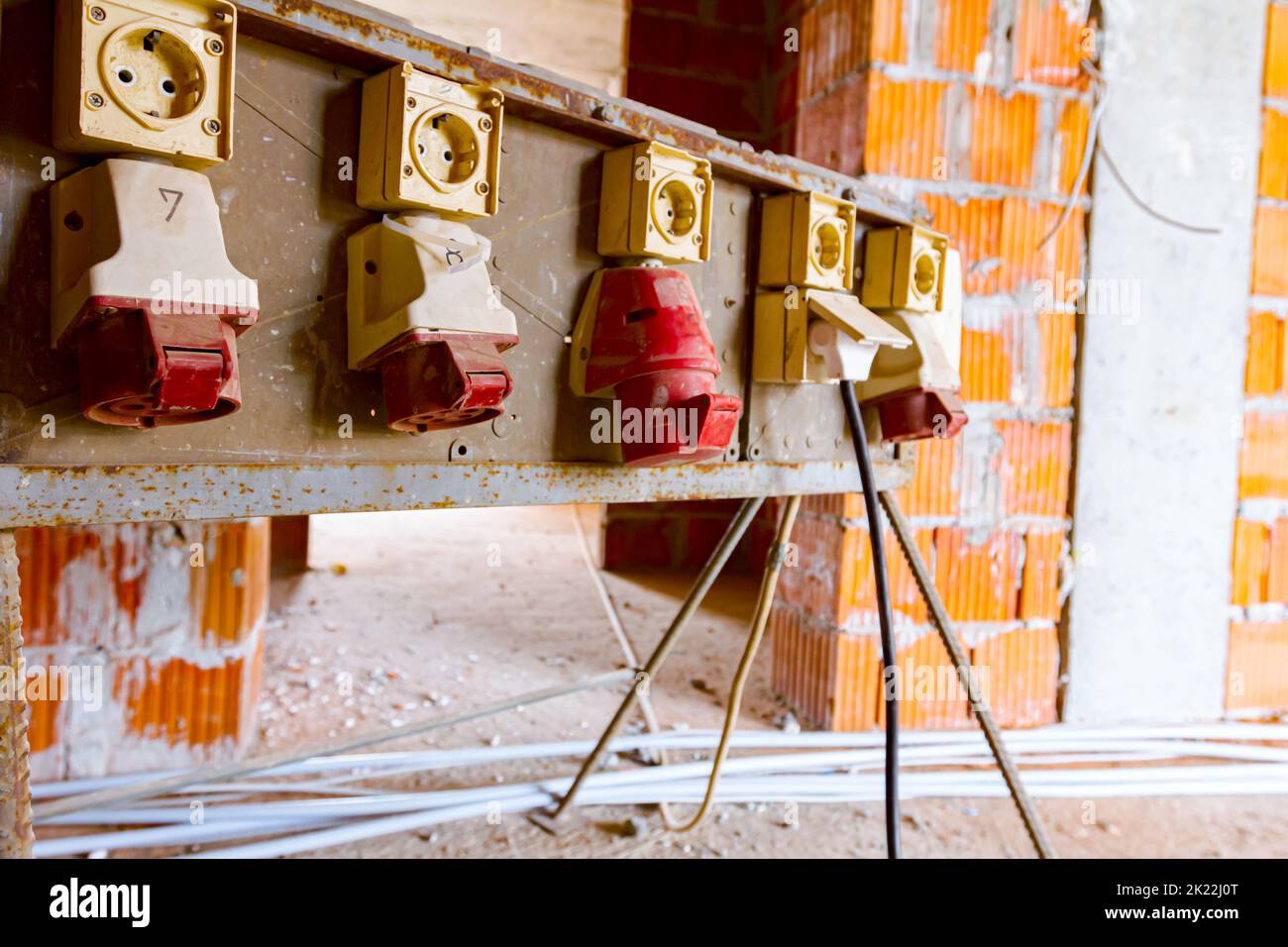 Distribution panel with Industrial multiphase power plugs and sockets ...