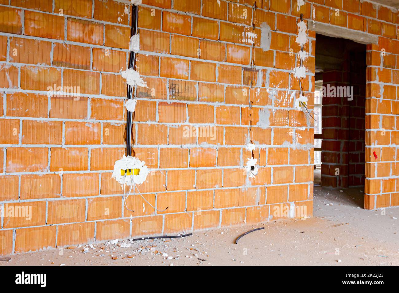 Exposed electrical sockets with the top covers removed for installation ...