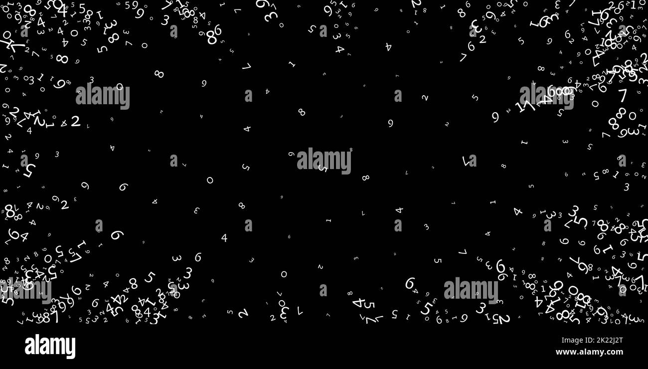 Falling numbers, big data concept. Binary white messy flying digits ...