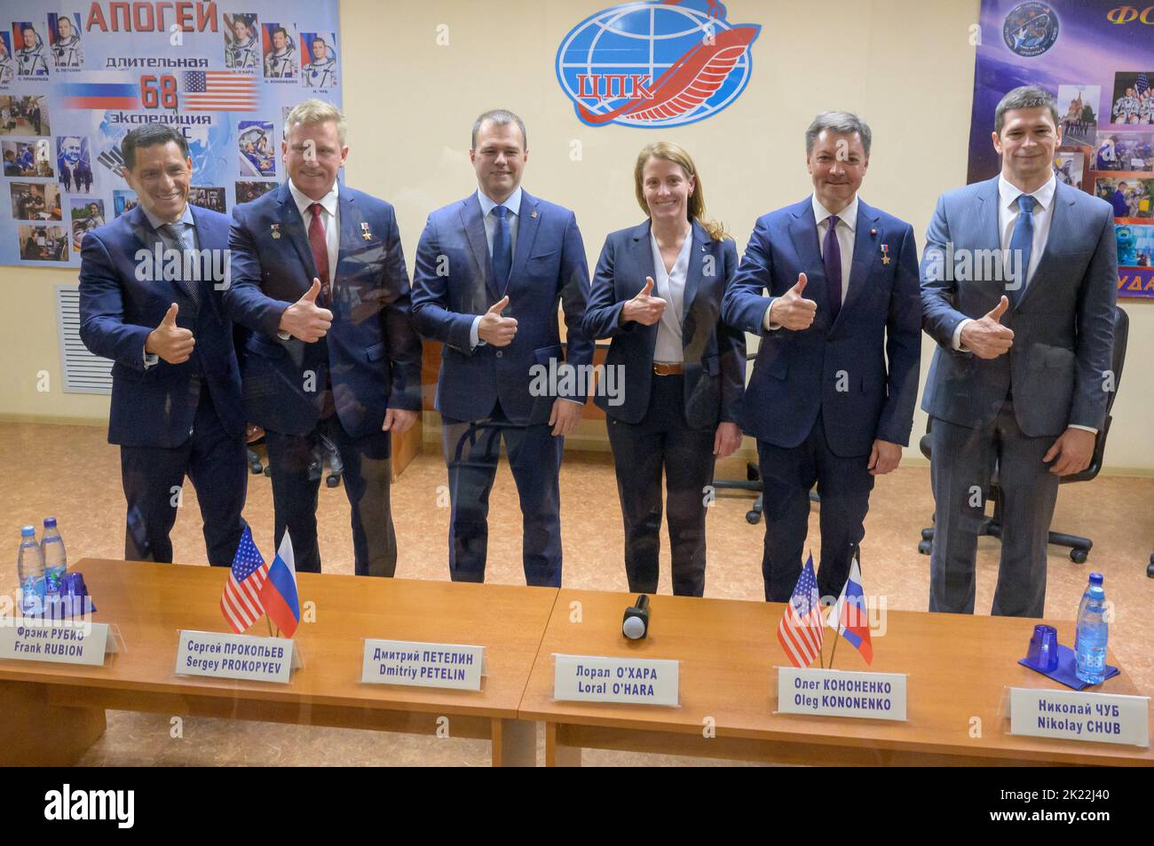 Expedition 68 astronaut Frank Rubio of NASA, left, and cosmonauts ...