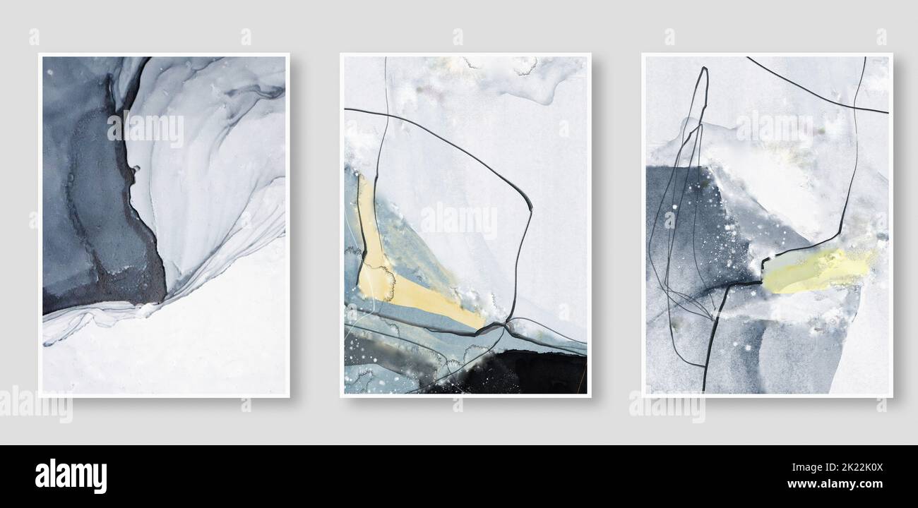 Abstract, blue, ink painting background. Modern art wall murals ...